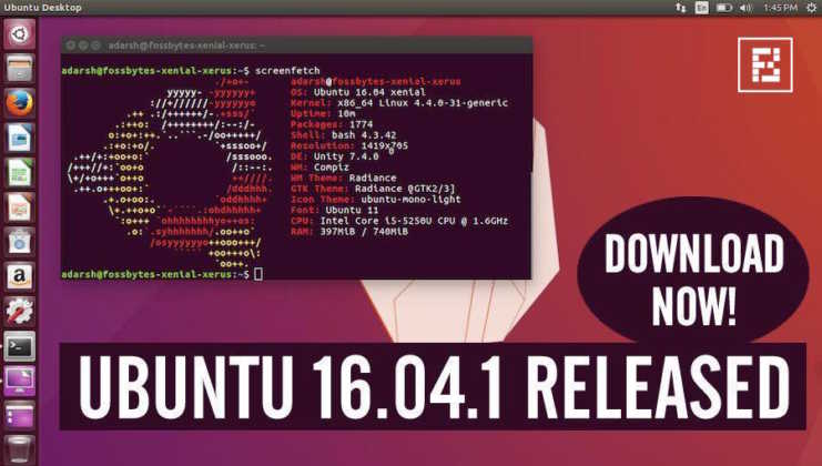 Ubuntu 16.04.1 LTS Released With New Features: Download ISO here!