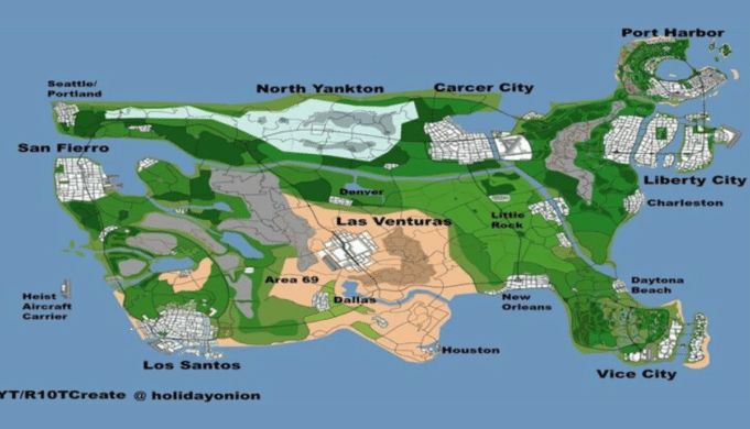 GTA 6 Map Concept Features All The Classic GTA Locations