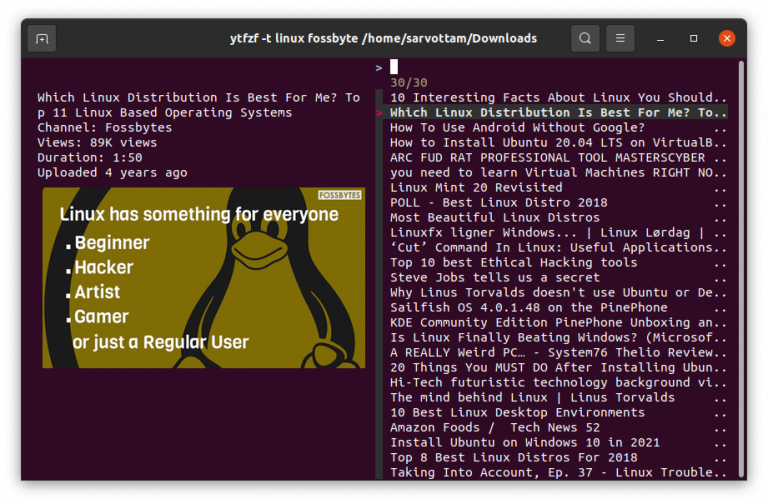 Watch & Download YouTube Videos In Linux Terminal Using YTFZF