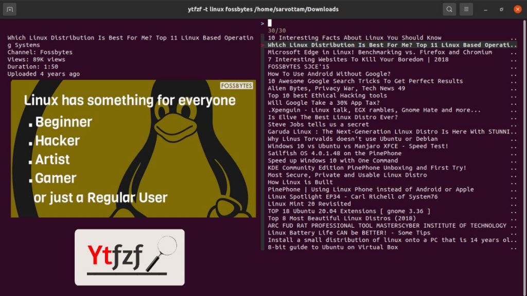 Watch & Download YouTube Videos In Linux Terminal Using YTFZF