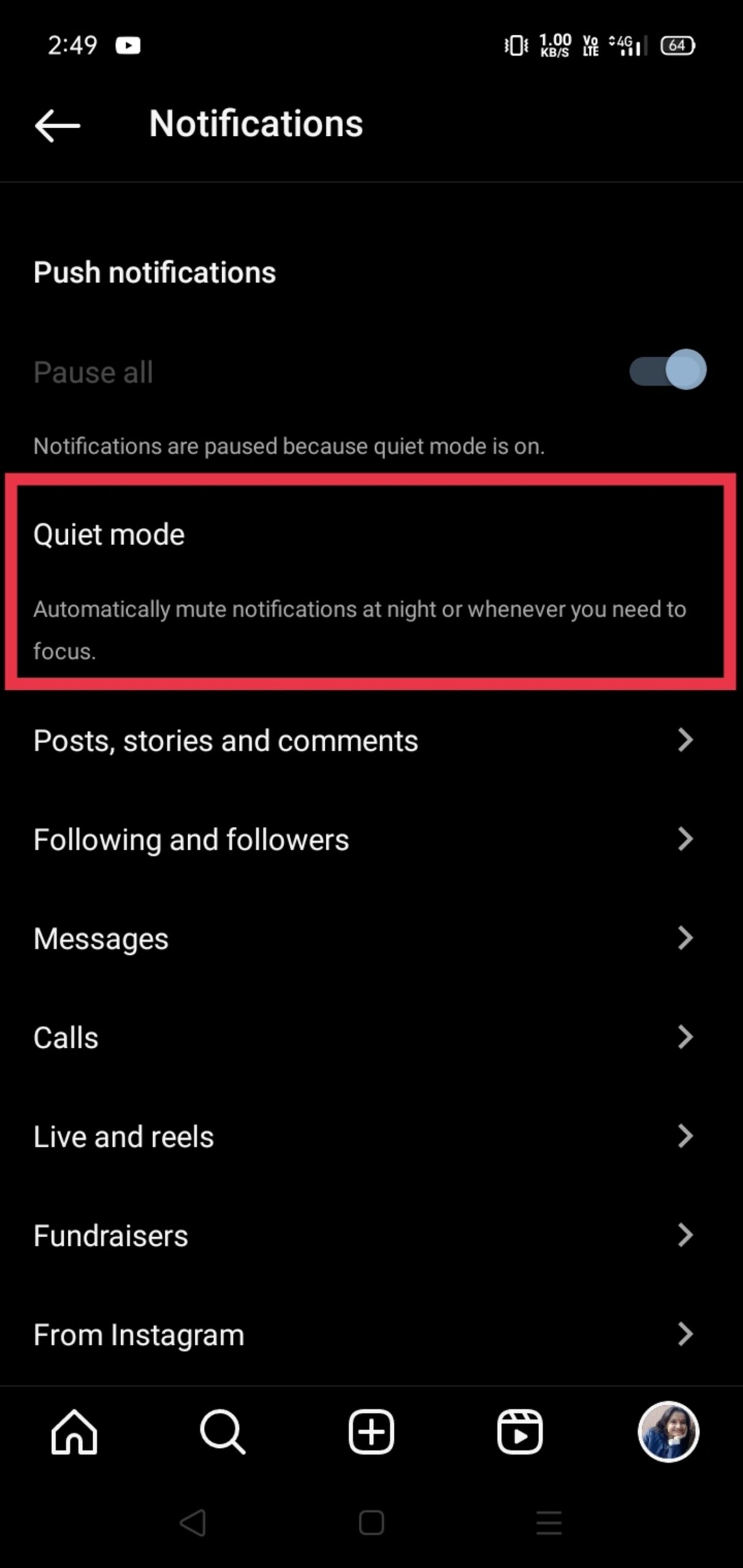 Quiet Mode on Instagram
